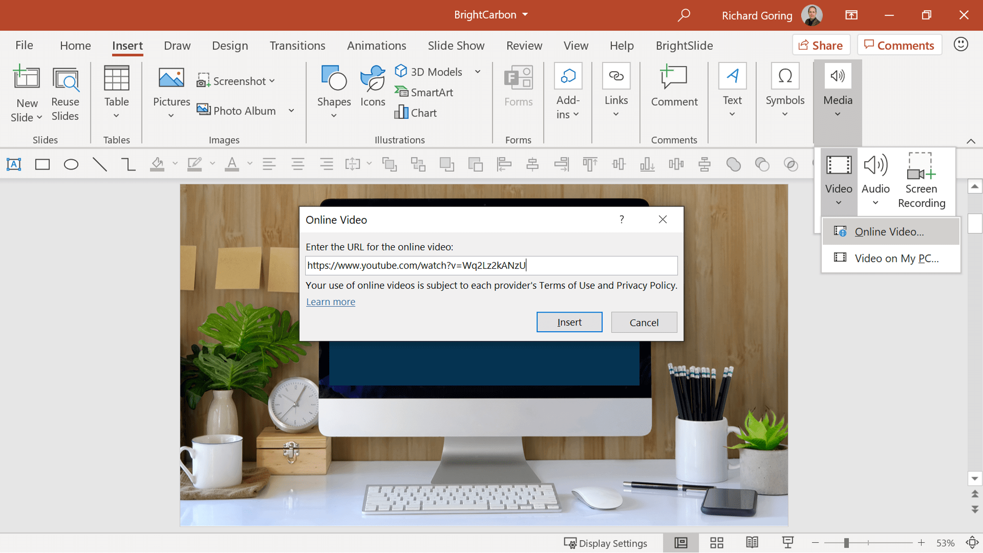 Insert and play a video file from your computer to Powerpoint Slide